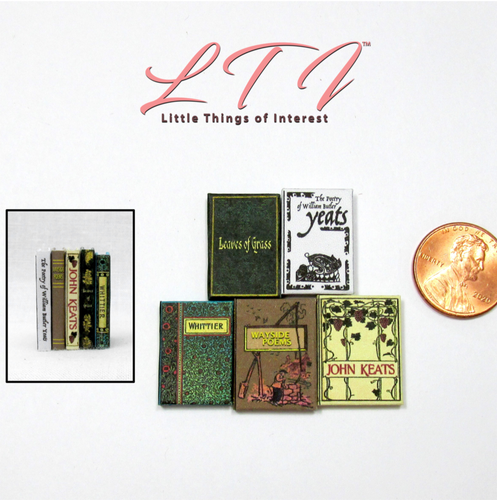 POETRY SET 5 Pc Miniature 1:12 Scale Illustrated Readable Books Yeats ...