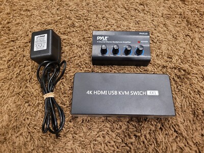 Pyle PHA40 4-Channel Stereo Amplifier & KVM 1 Monitor to 4 PCs Bundle ...