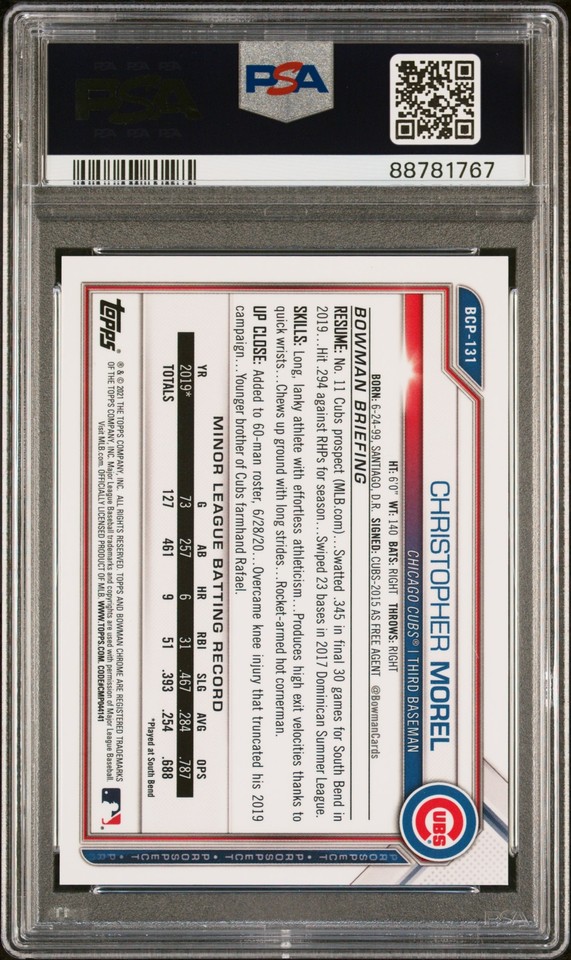 2021 Bowman Christopher Morel Chrome Blue Shimmer Refractor #/150 PSA ...