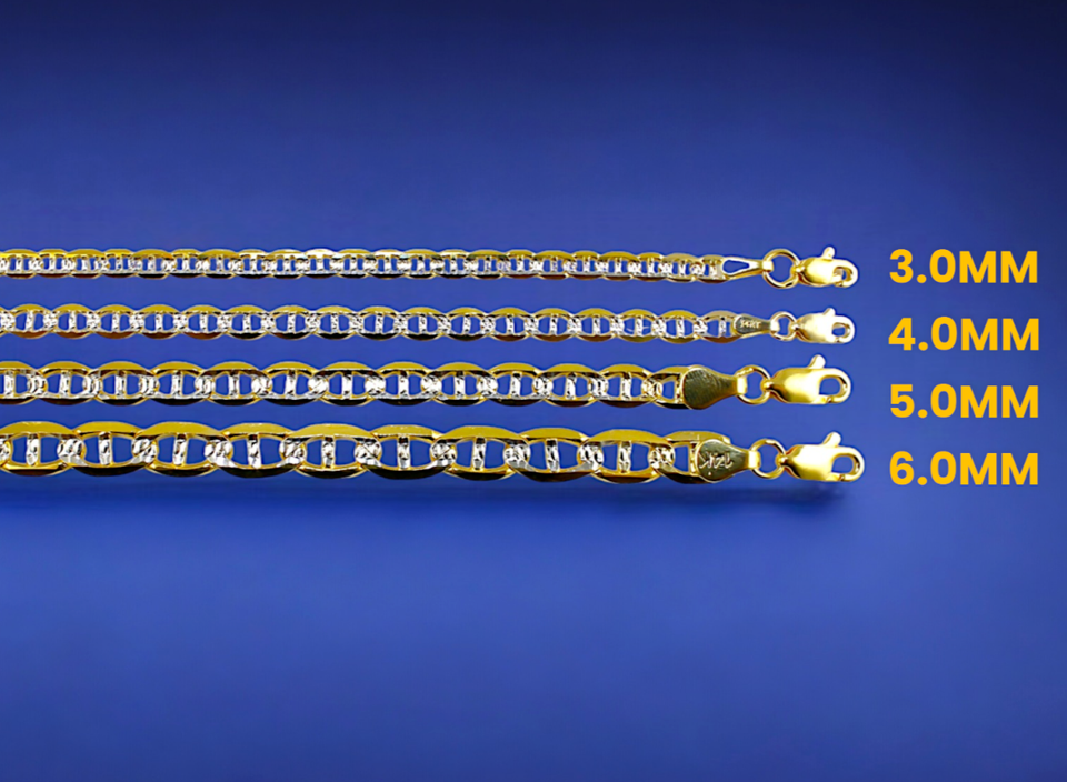 14K Yellow Gold SOLID Pave Anchor Mariner Necklace Bracelet Chain 3mm ...
