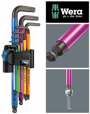 WERA HOLD FUNCTION Hex-Plus 9 Pce Multi Colour Ball-End Hex Allen Key ...