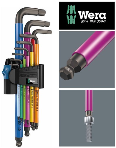 WERA HOLD FUNCTION Hex-Plus 9 Pce Multi Colour Ball-End Hex Allen Key ...