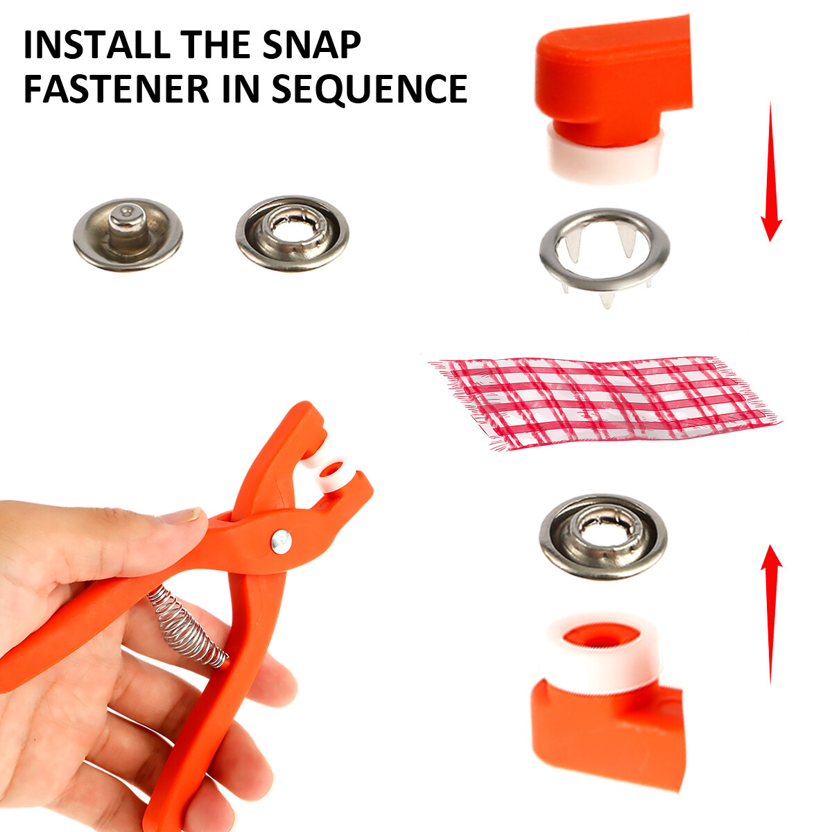 200Pcs Snap Button Kit with Manual Pliers Ergonomic Metal Press Studs ...
