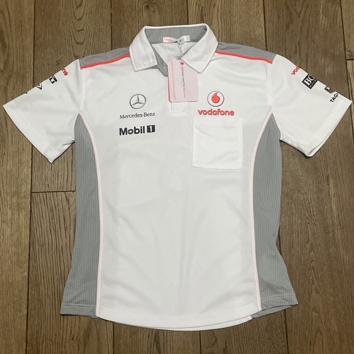 NWT Vodafone Mclaren Mercedes F1 Polo Shirt Short Sleeve Sports White ...