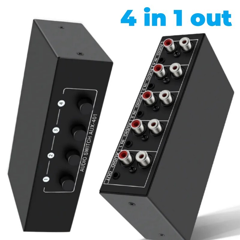 3.5mm Aux + RCA L/R Audio Switch Box 4 in1 Out Bidirectional Stereo ...