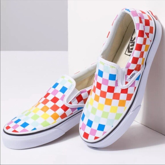 Vans Off The Wall Checkerboard Rainbow Slip On Sneake… - Gem