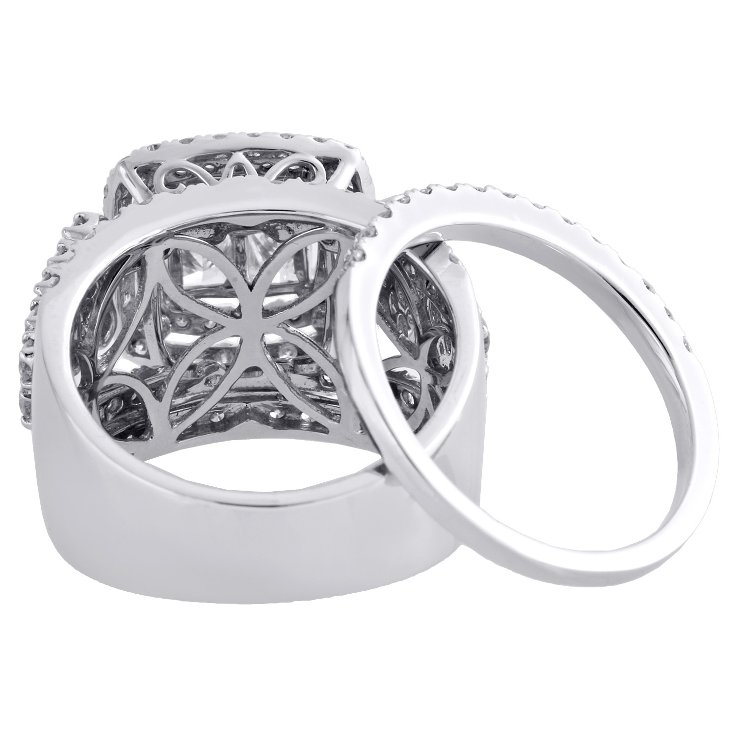 14K White Gold Quad Diamond Bridal Set Engagement Ring + Wedding Band 3 ...