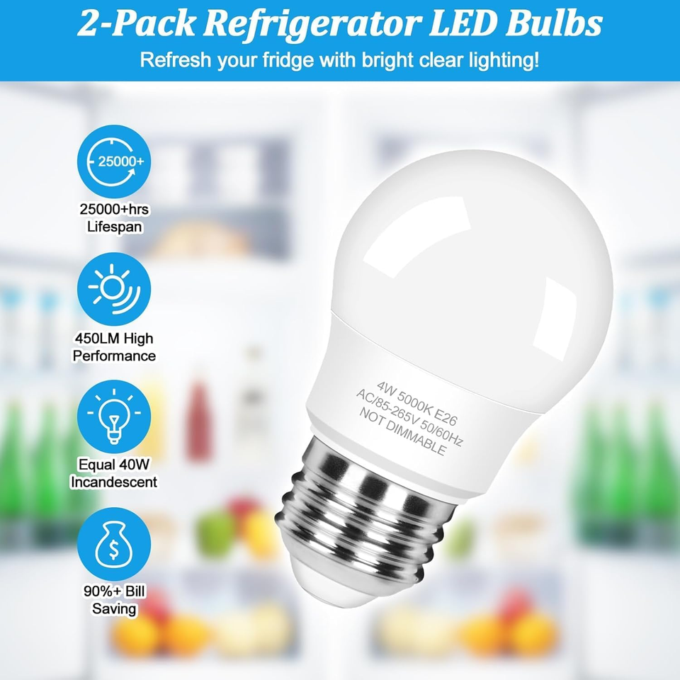 LED Refrigerator Light Bulb 40 Watt Equivalent, 120V Fridge Appliance ...