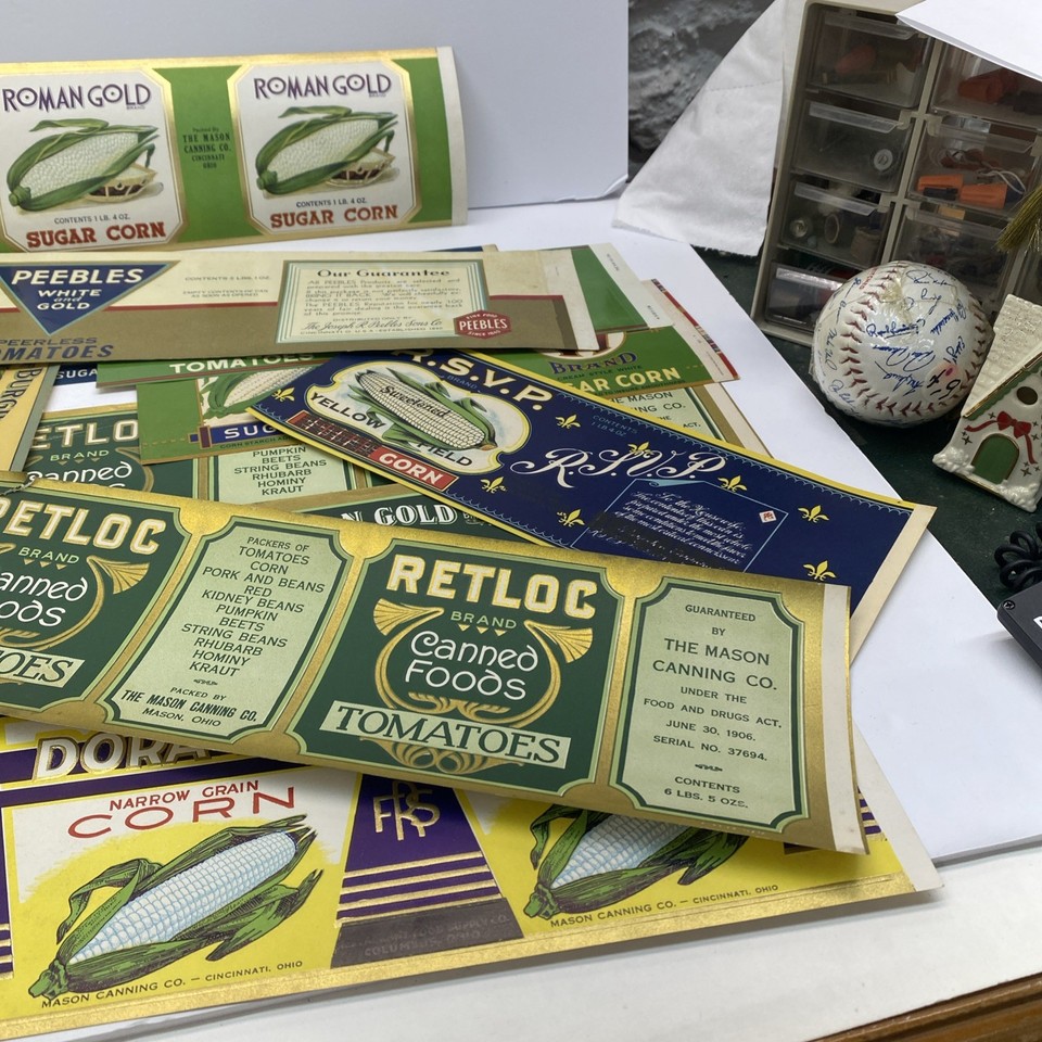 Lot 8 Antique Canned Food Can Labels Paper NOS Advertising Set Design ...