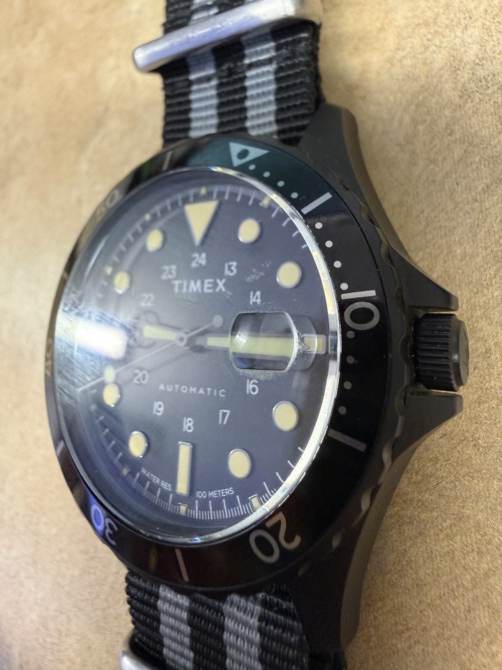 Timex Automatic Diver Wristwatch Black Dial Stainless Steel Case Nylon ...