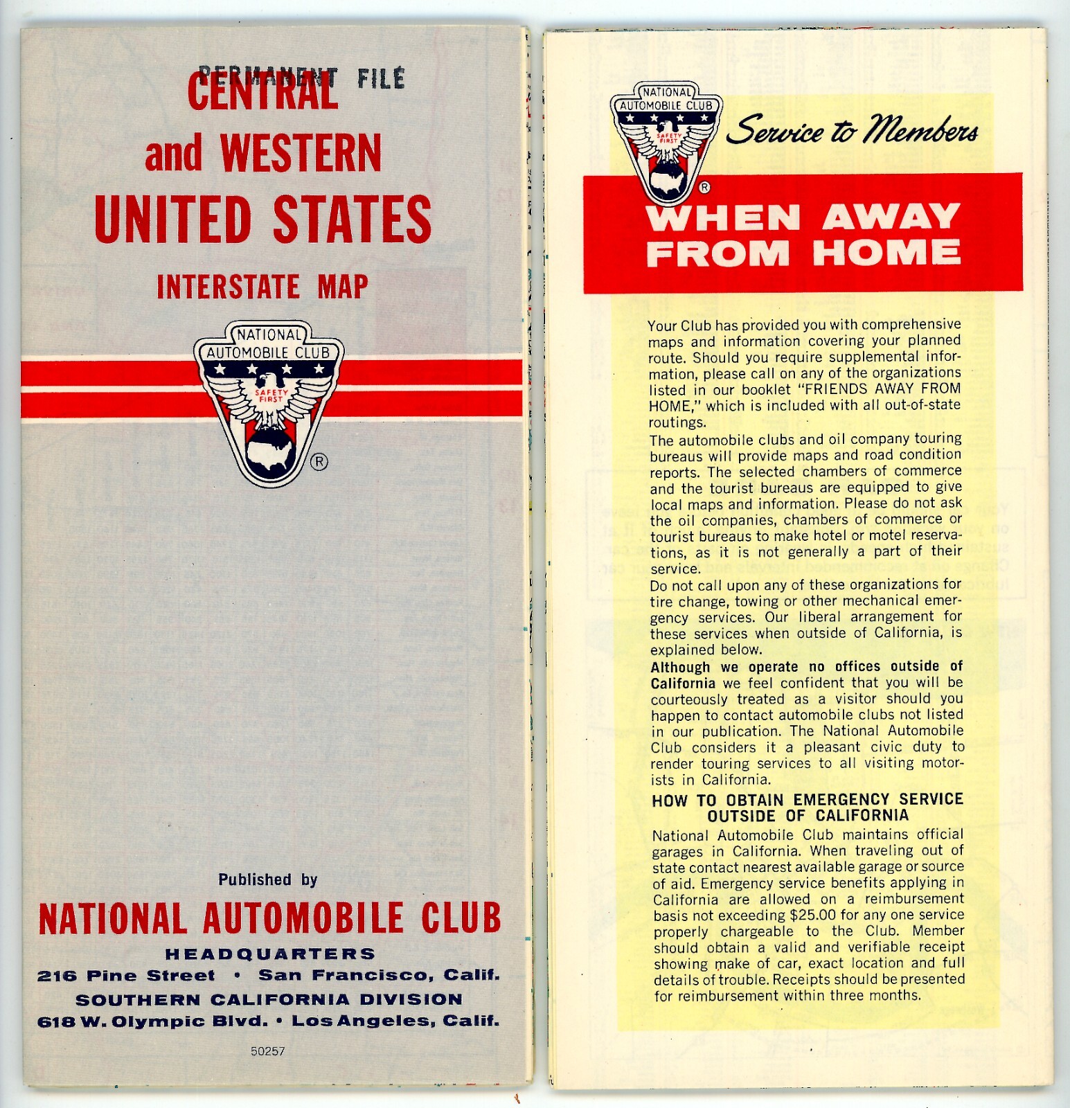 Vintage 1957 Central & Western United States Road Map – National Auto ...