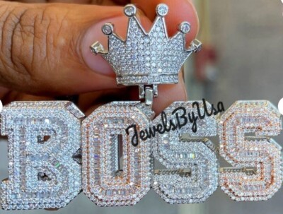 Men's Two Tone Plated Silver Custom 3D BOSS with Crown Pendant 3.7Ct ...