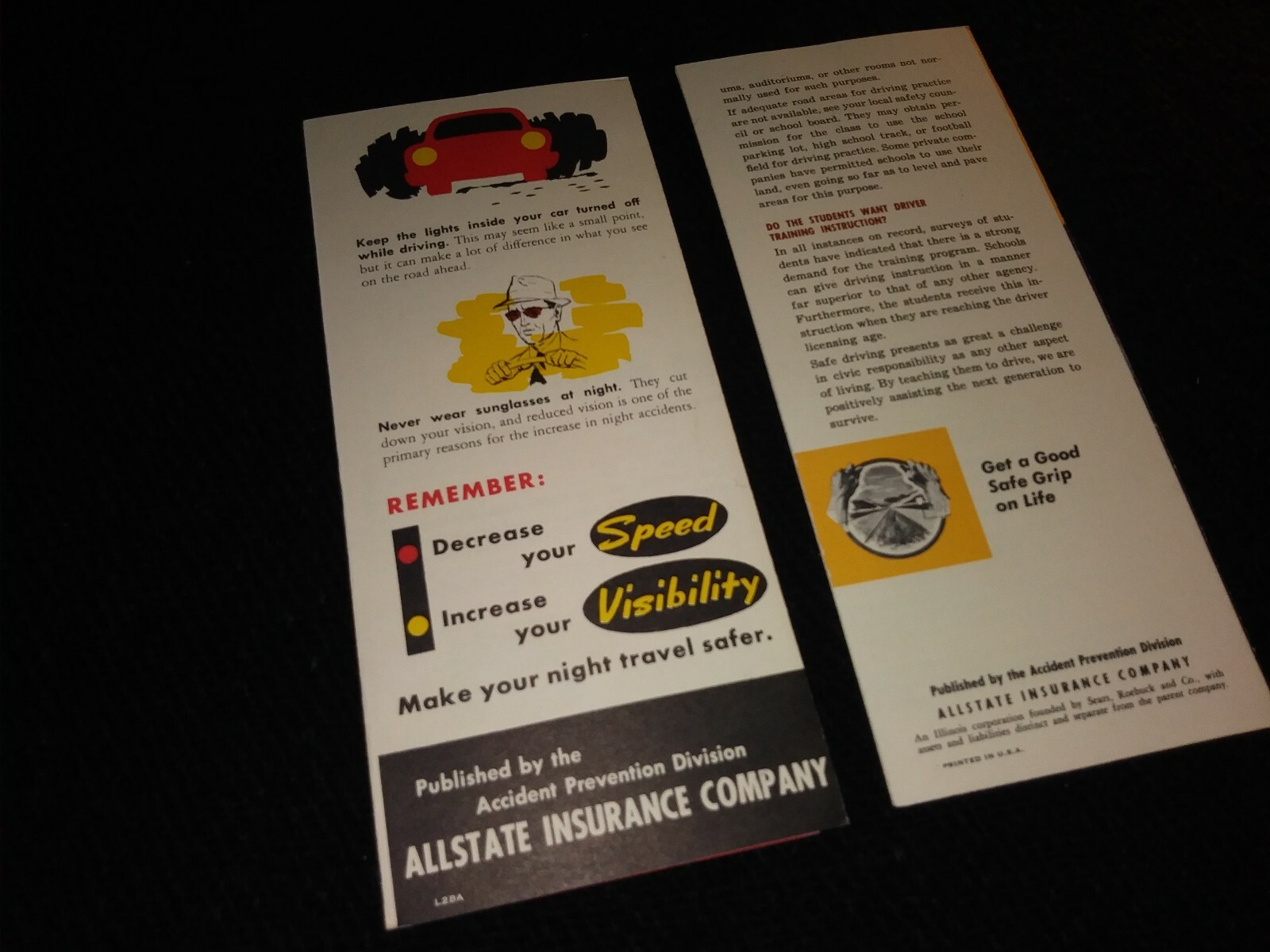 Vintage Allstate Insurance Safe Driving Brochures Night Driving Driver ...