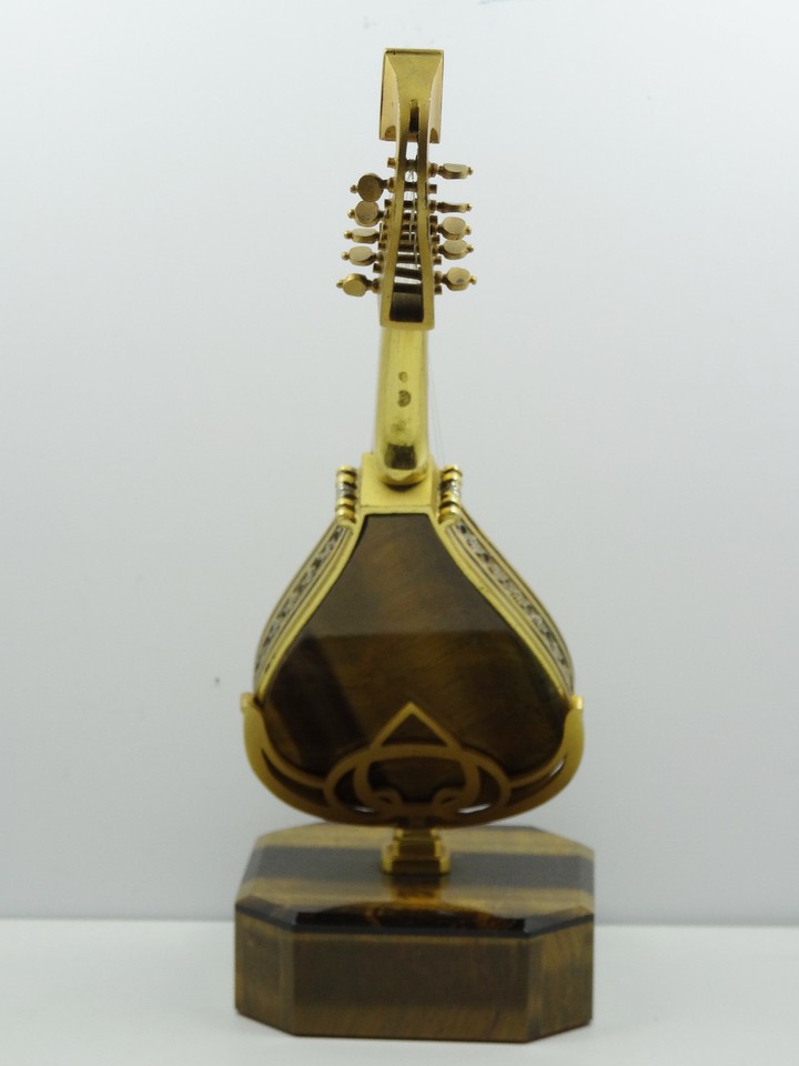 VINTAGE GERMAN 800 SILVER GOLD WASHED TIGERS EYE MINIATURE MANDOLIN ON ...