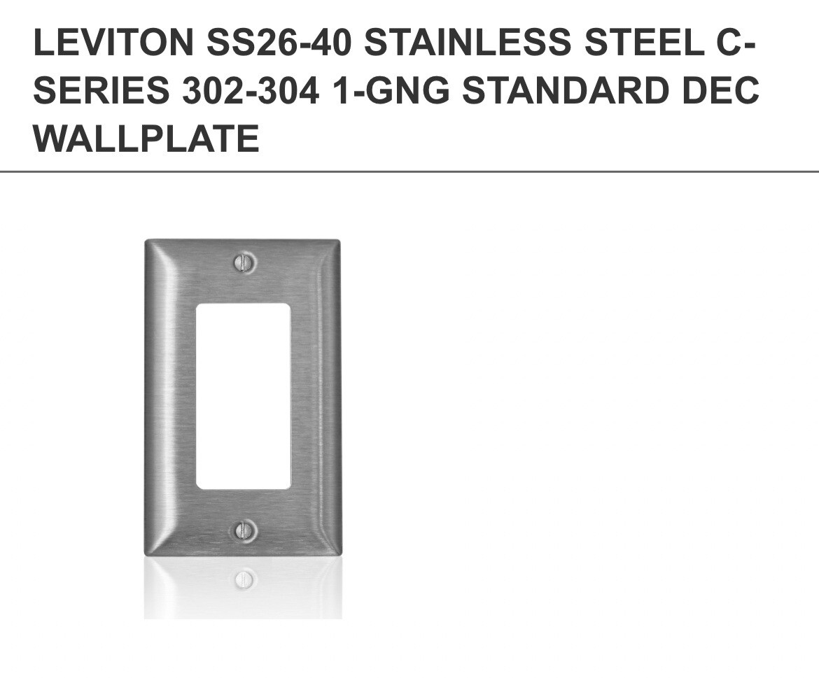 (C) (Qty 1) Leviton SS26-40 Stainless Steel Decora Wallplate Cover 1 ...