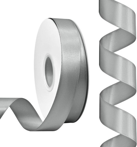 Silver Grey Satin Ribbon 7/8 Inch 50 Yards Double Faced Polyester Satin ...