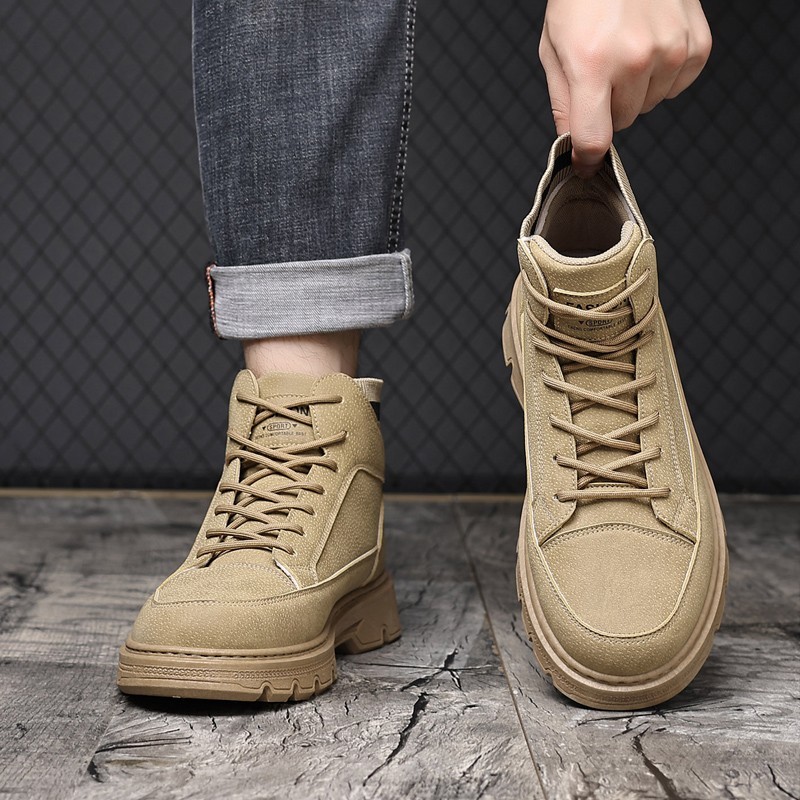 Men's High-Top Lace-Up Casual Outdoor Boots Rugged Thick Sole & Deep ...