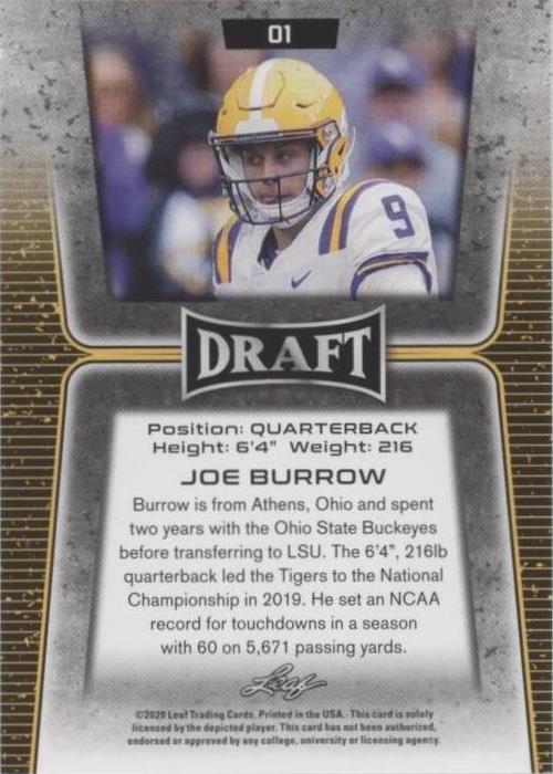 2020 Leaf Draft Joe Burrow #01 for sale | eBay
