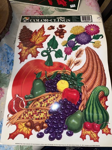 VINTAGE Color Clings - Fall Cornucopia Thanksgiving Static Window ...