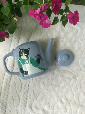 Paris Bottman Design Surly Cats Teapot Vintgage light blue cat lovers ...