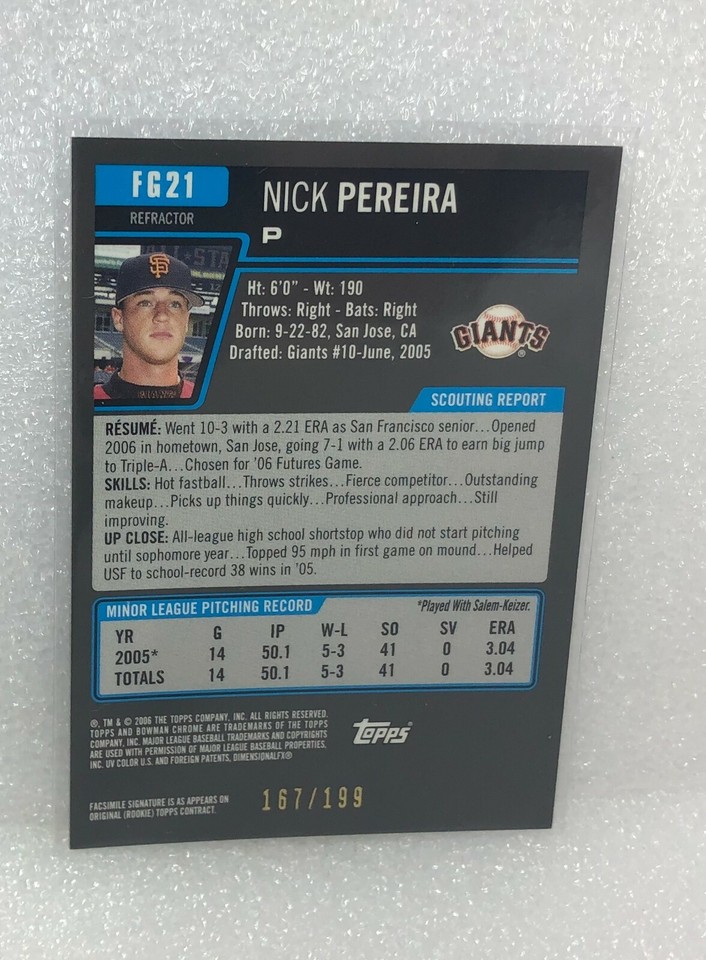 2006 Bowman Chrome Draft Future's Game Prosp. Blue Refractors #21 Nick ...