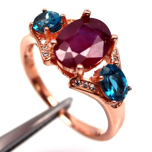 Heated 7 x 9 MM. Red Ruby, Topaz & Cubic Zirconia Jewelry Ring 925 ...