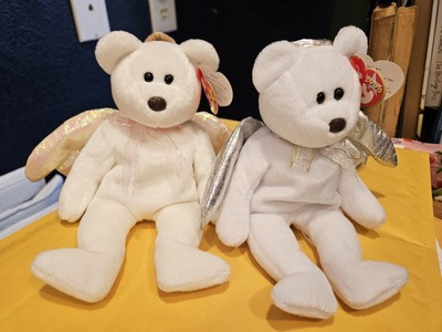 TY Beanie Babies Halo I and II Angel Bear Iridescent wings and silver ...