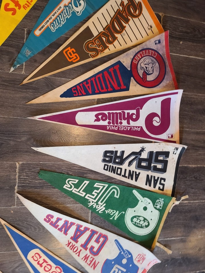 Huge Lot Of 28 Vintage Sports Pennants NFL MLB NBA Some Rare Aged ...