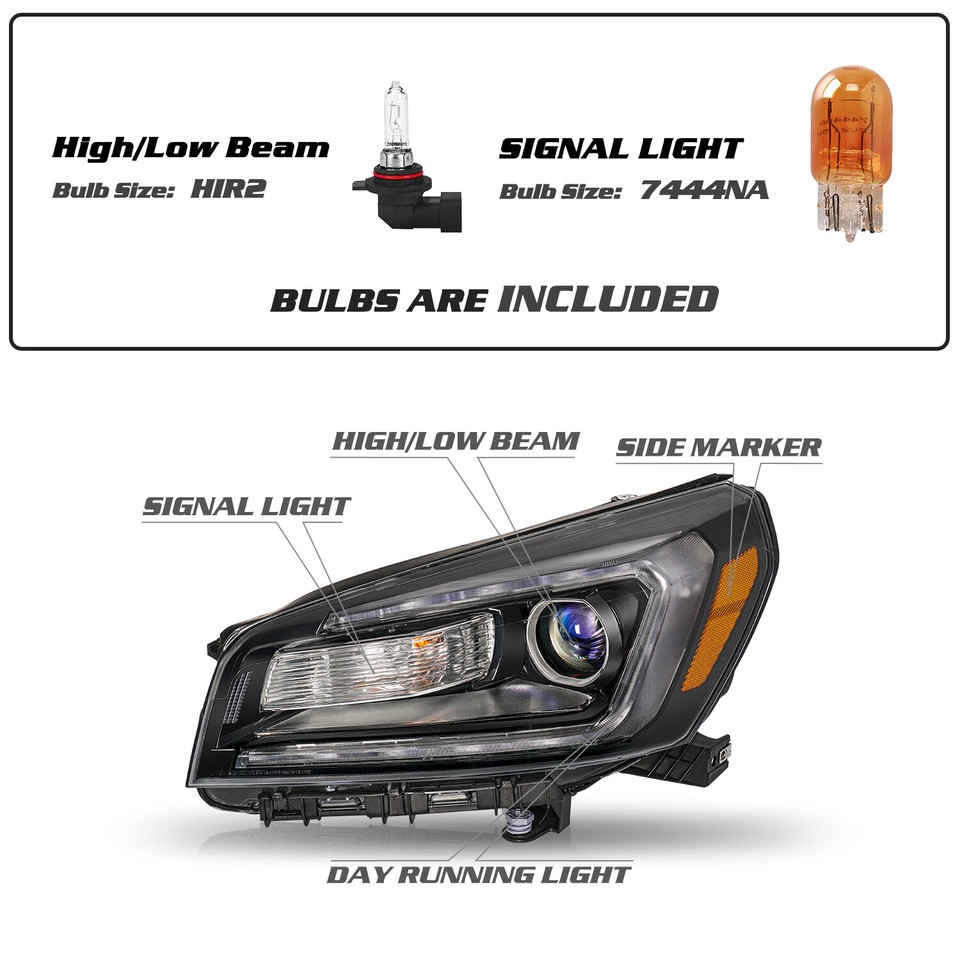 For 2013-2016 GMC Acadia Halogen LED Tube Projector Headlight Headlamp ...