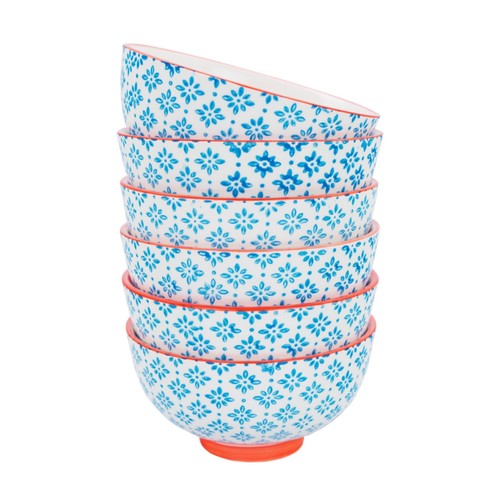 Patterned Rice Dessert Cereal Soup Bowls Porcelain Crockery Blue Orange ...