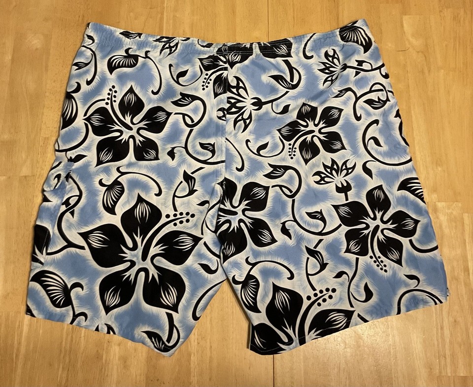 Speedo Blue Floral Swim Trunks Size Large Pockets Summer Fun Vacation ...