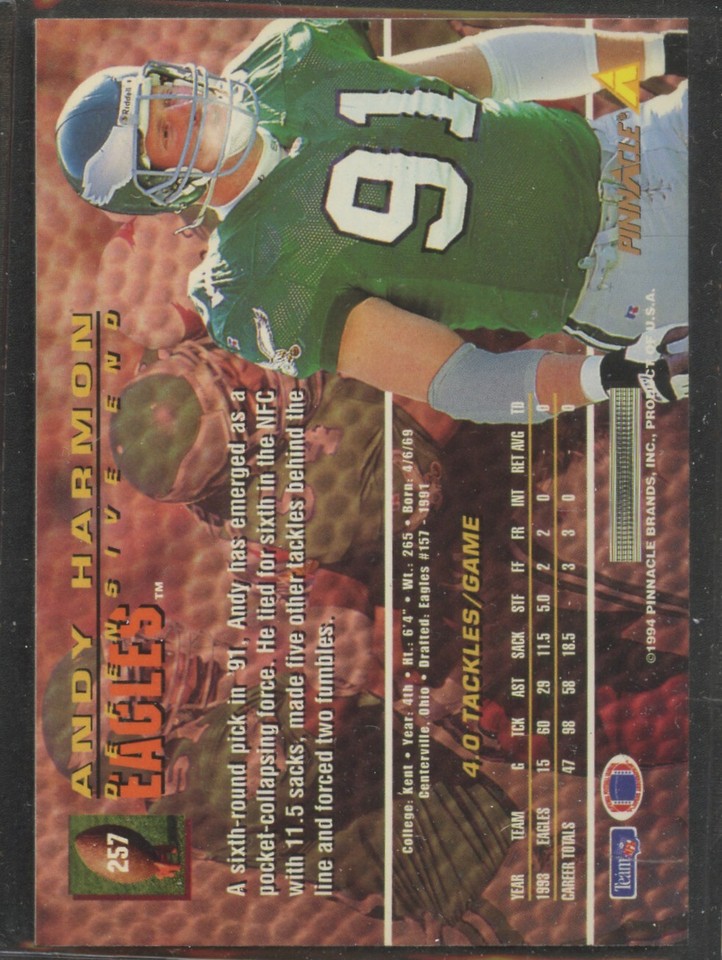 1994 Pinnacle #257 Andy Harmon Philadelphia Eagles | eBay