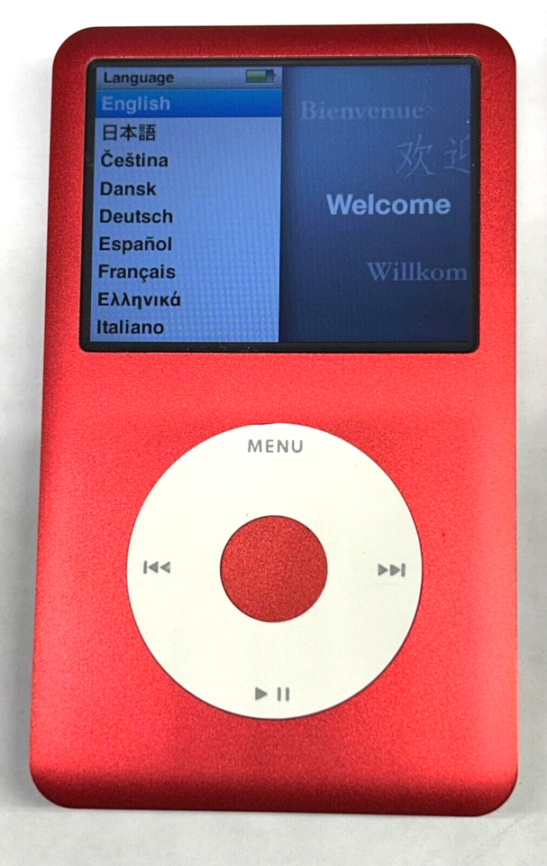 APPLE iPOD CLASSIC 7th Gen Red Apple 128GB SSD 2000 mAh Mega Battery ...