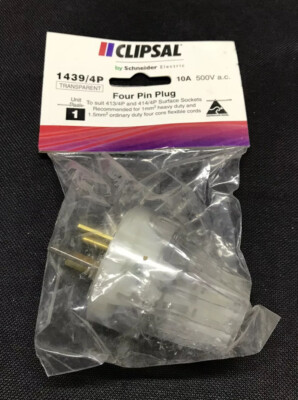 Clipsal 1439/4P 10A 500VAC Four Pin Plug To Suit 413/4P & 414/4P ...