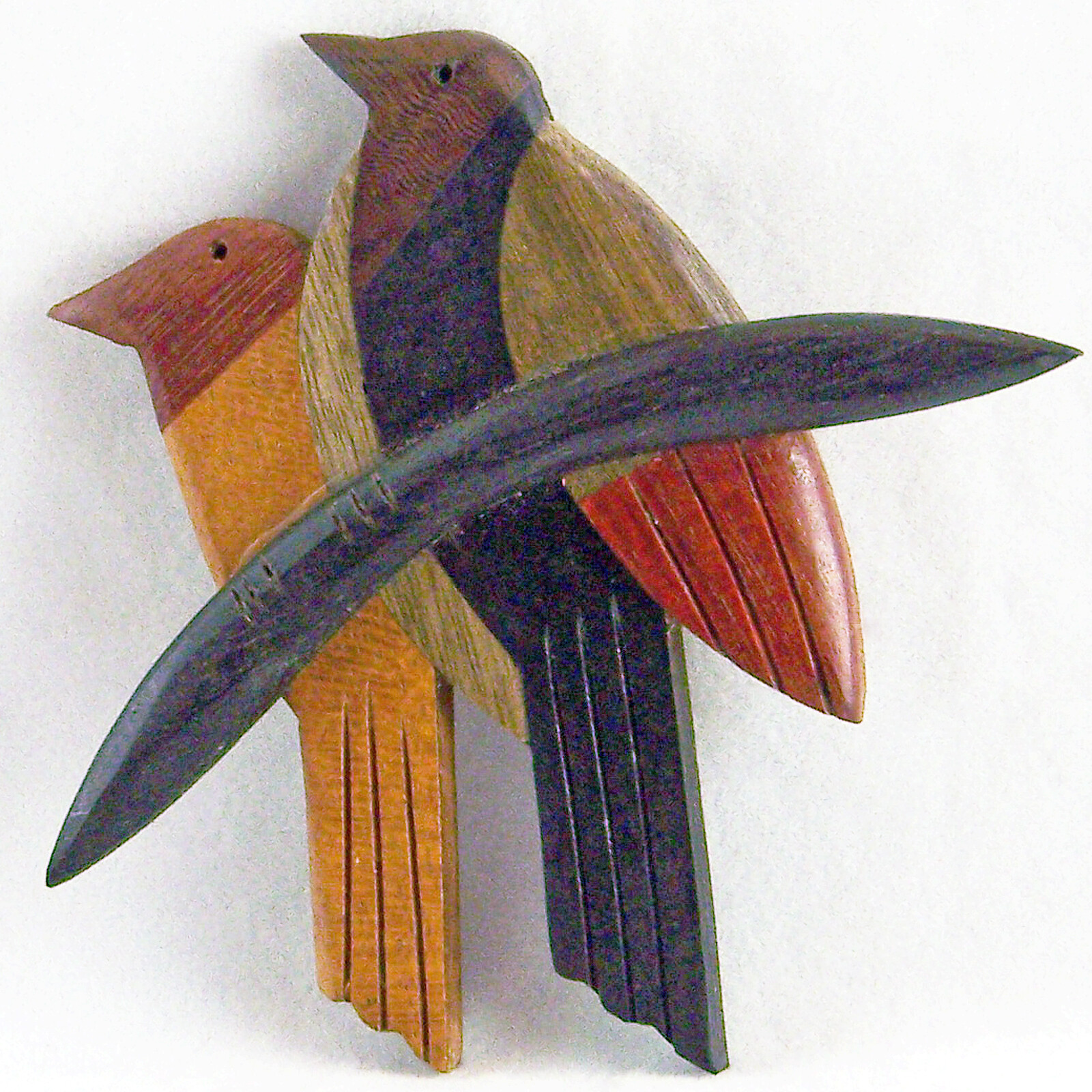 Pin Carved Wood Bird Birds Inlay Handcrafted Art Broo… - Gem