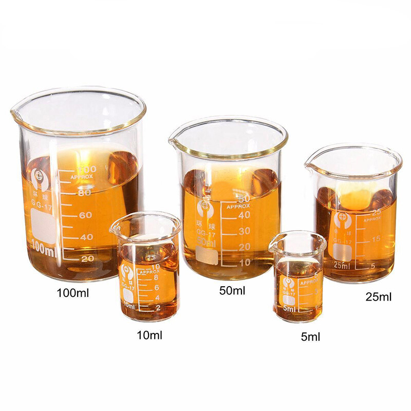 5pcs/set verre bécher 5ml 10ml 25ml 50ml 100ml lab verrerie laboratoire ...