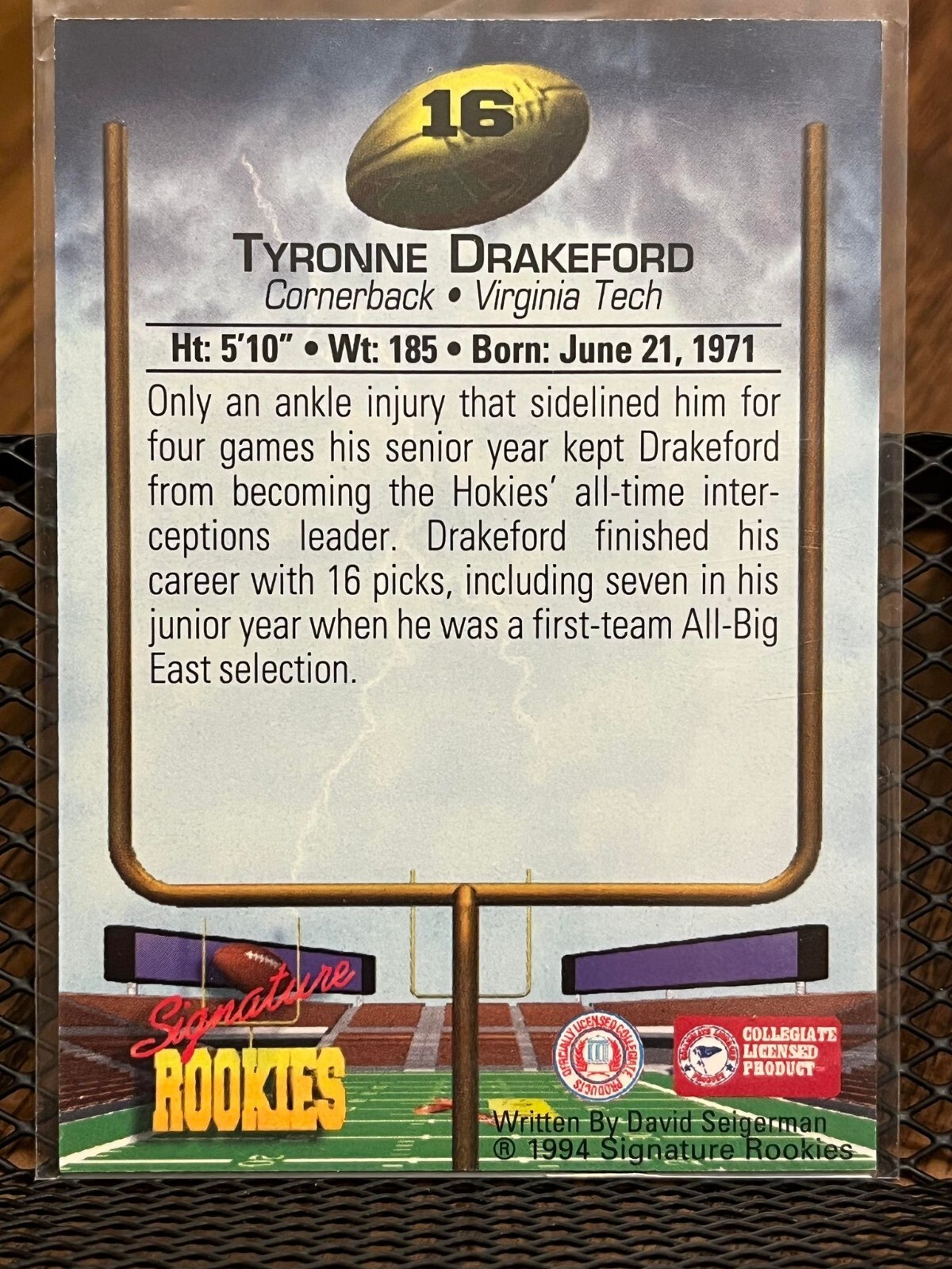 TYRONNE DRAKEFORD 1994 SIGNATURE ROOKIES AUTHENTIC VA TECH AUTOGRAPH ...