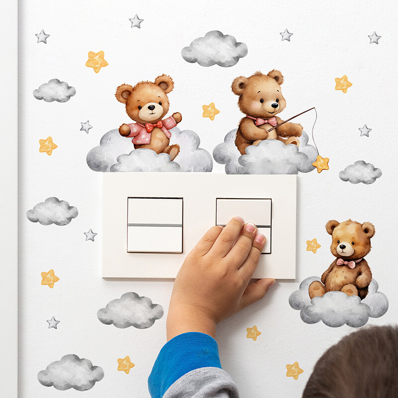 Cute Bear Star Switch Sticker For Kid Children Baby Room Cartoon Bear ...