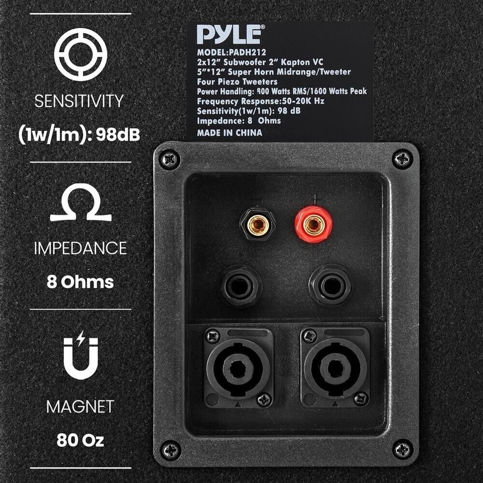 Pyle 1600W Heavy Duty 7 Way Pa Loud-speaker Cabinet-Built in Crossover ...