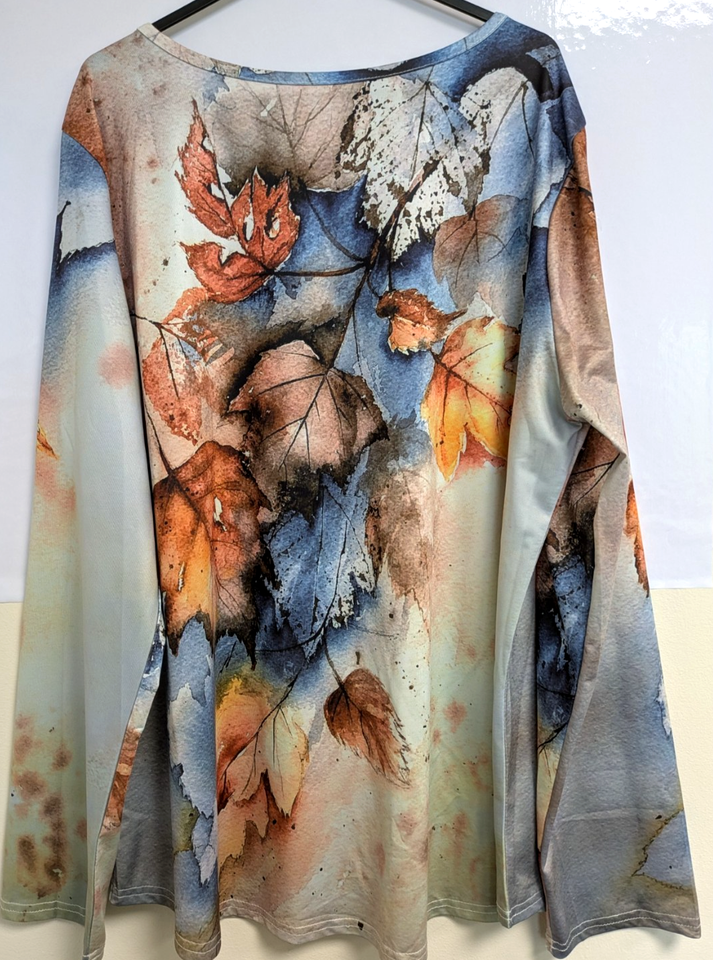 Temu - Size XXL - White / Multi Long Sleeve Round Neck Polyester Top ...