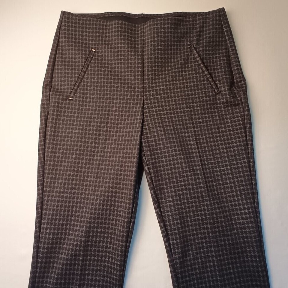 Chico's Pants Size 10 Mid Rise Slim Leg Black Grey Houndstooth Plaid | eBay