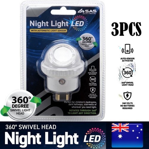 3x NEW LED Night Light SAS Electrical® Plug In Auto Sensor 360 Degree ...