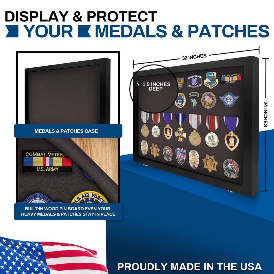 Medal Display Case, Award, Pin, Patches Display Shadow Box Cabinet ...