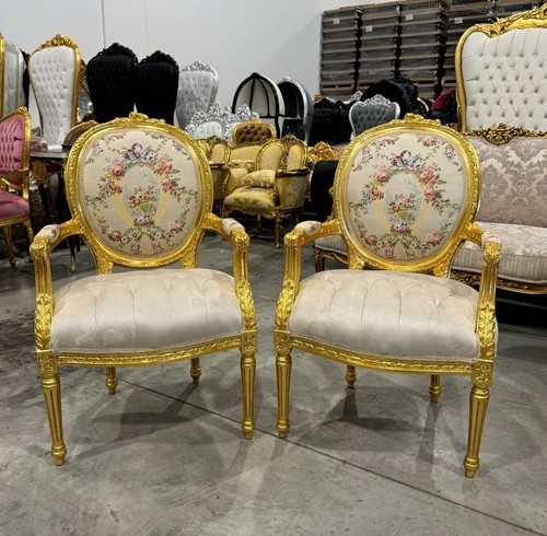 French Style White Velvet Chair with Gold Details Rococo Baroque | eBay