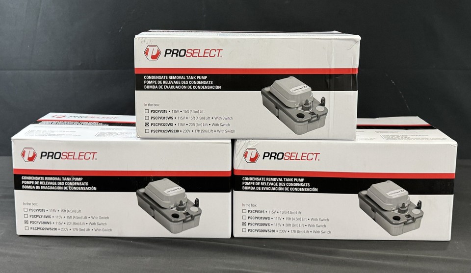 ProSelect PSCPV320WS Condensate Pump 115V 20' Lift W Safety Switch Lot of 3 New | eBay