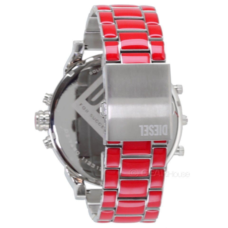 DIESEL Mens MR Daddy 2.0 Chronograph Watch, Red Enamel, Silver Dial ...