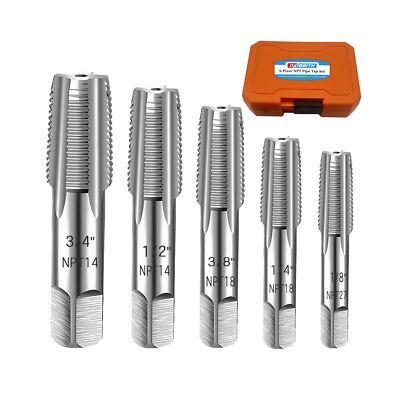5-Piece NPT Pipe Tap Set, 1/8", 1/4", 3/8", 1/2", 3/4" ¾” NPT Tap Set ...