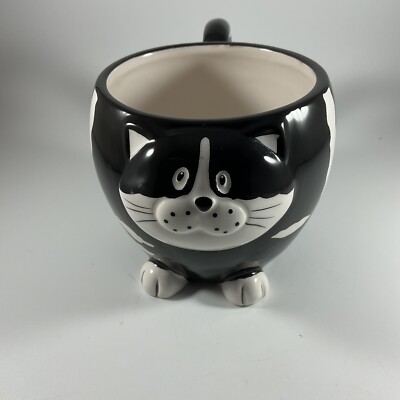 Pier One Imports Chubby Cat Coffee Mug Ceramic Black White Stripe | eBay
