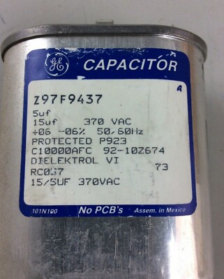 GE Capacitor Oval 15/5 uf 370 volt Z97F9437 97F9437 New No Box | eBay