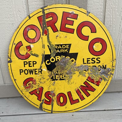 Rare Original Coreco Gasoline Double Sided Porcelain Sign Gas Oil ...